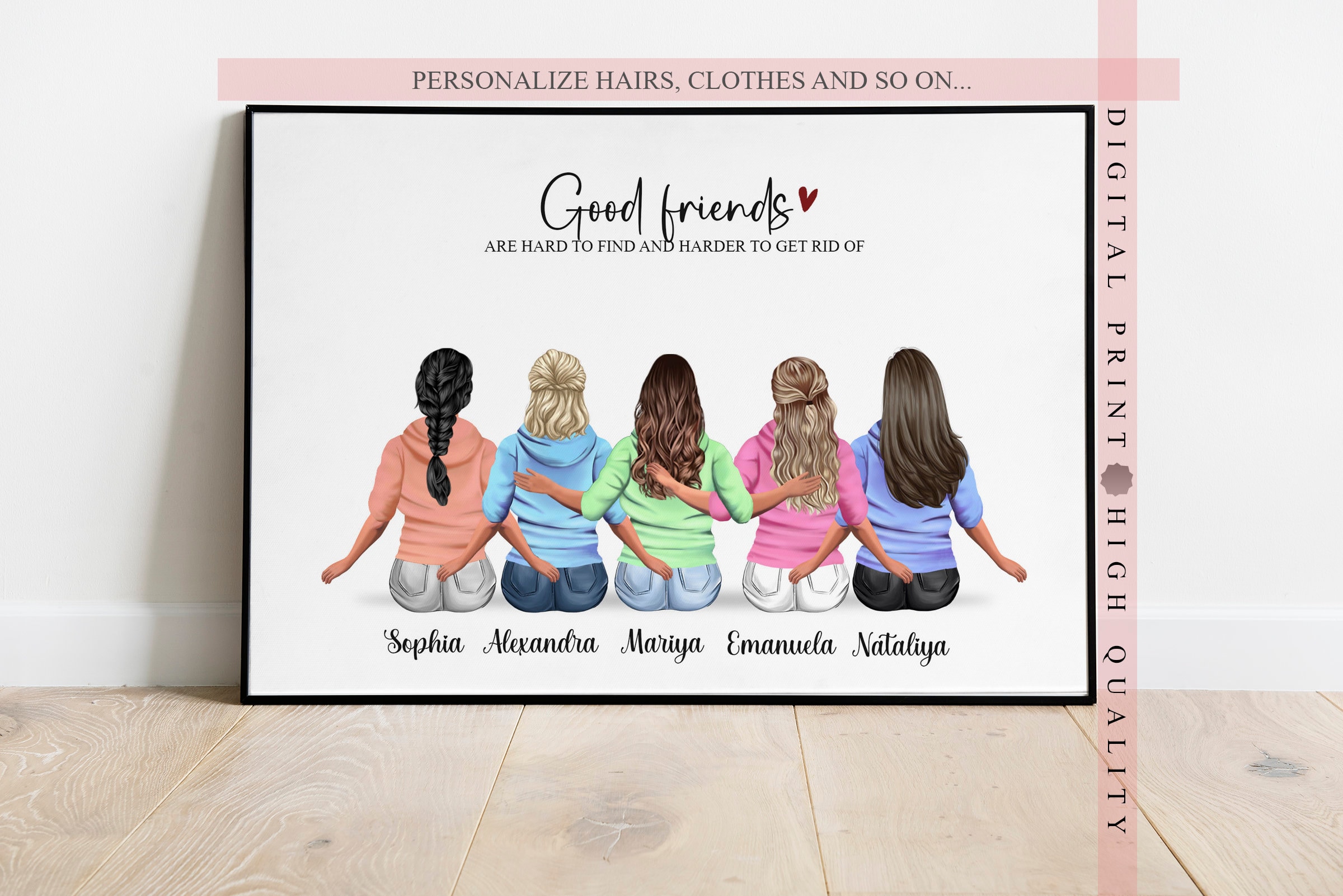 Personalised Group of Friends Print Best Friend Print Birthday Gift ...