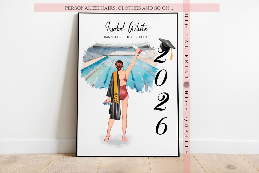 Personalized Graduation Swimmer Print - Celebrate the Journey of a Girl ...