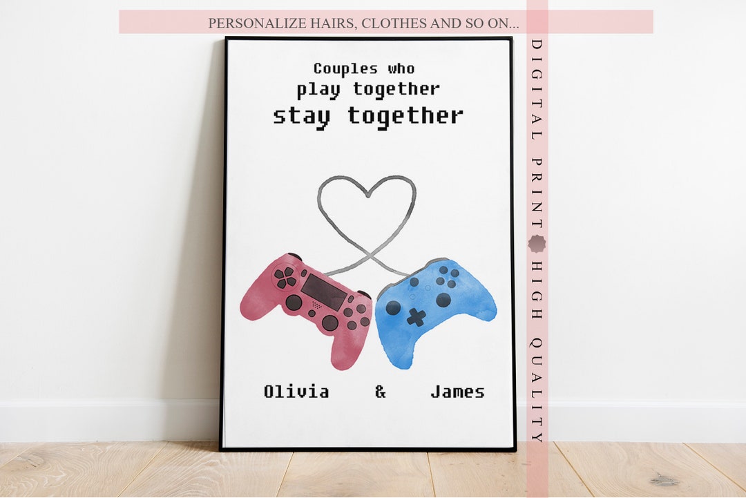 Gamer Couple Gift - Gift for Boyfriend - Couple Personalised Print ...