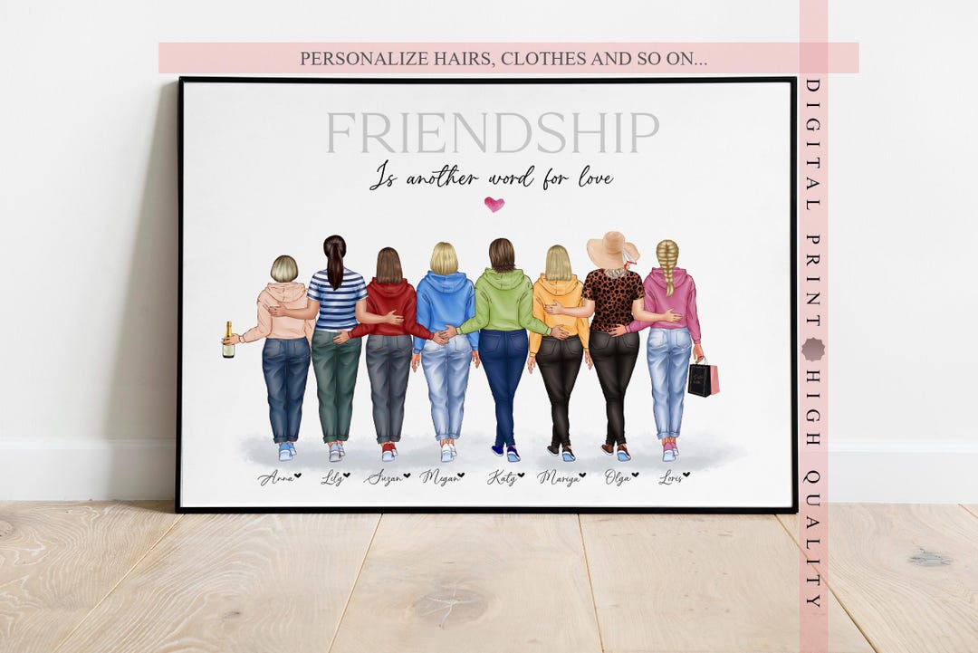 Personalized Friendship Print, Custom Friends Portrait, Group of ...