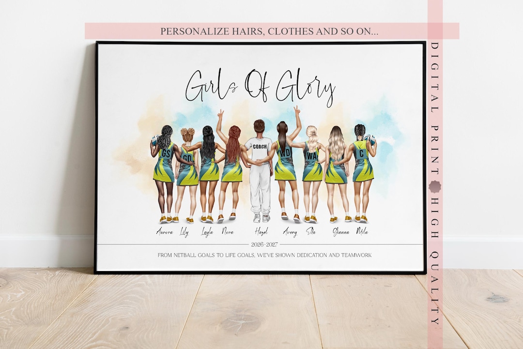 Personalized Netball Team Print – Custom Portrait for Players & Coach ...