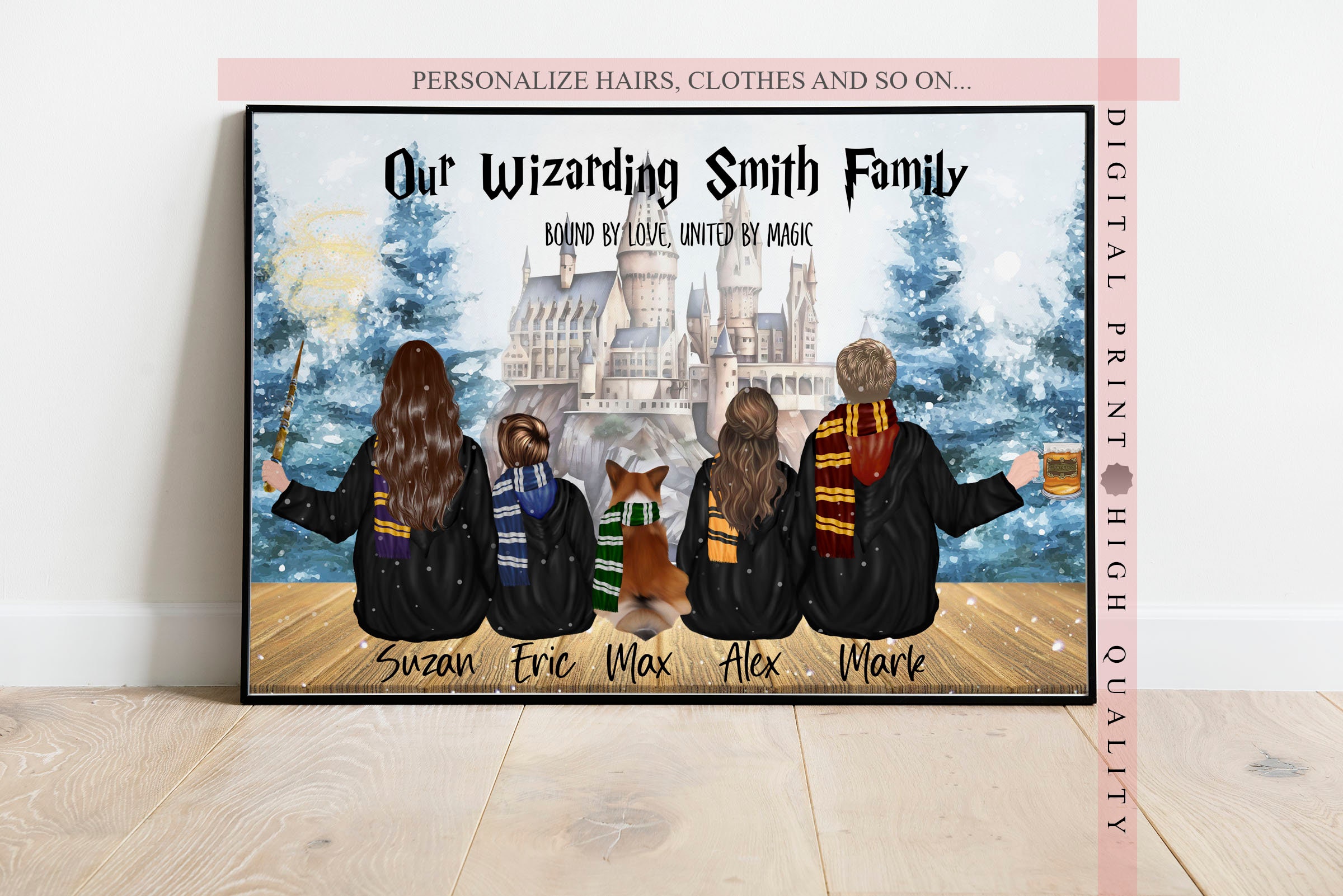 Personalized Wizard Family Print A Magical Tribute for Wizards ...