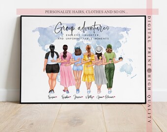 Personalised Group of Friends Print Best Friend Print Birthday Gift ...