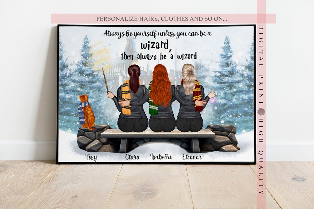 Personalized Wizard Friends Print Magical Custom Art Perfect Gift for ...