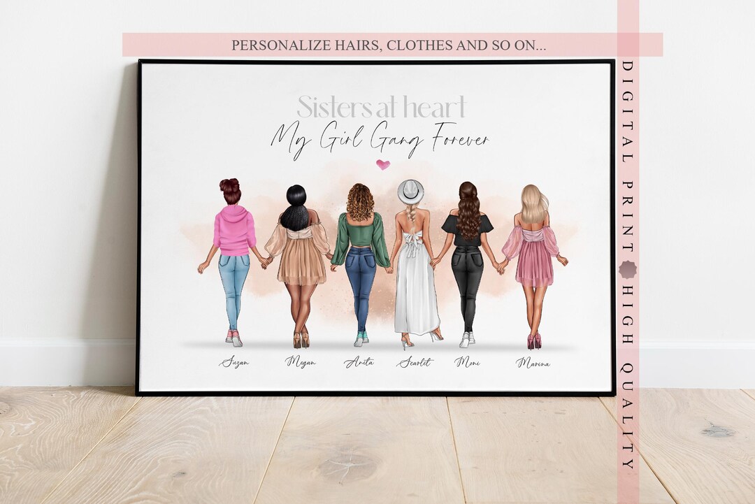 Personalized Friends Print, Custom Girl Gang Art, Sisters at Heart ...