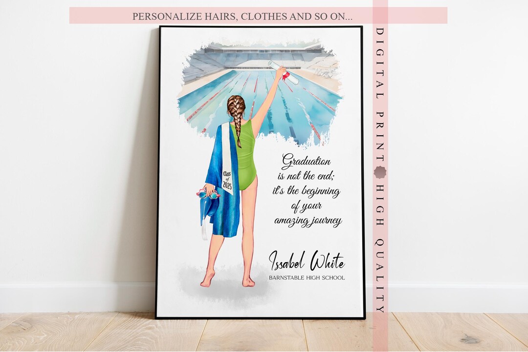Personalized Graduation Swimmer Print - Celebrate the Journey of a Girl ...