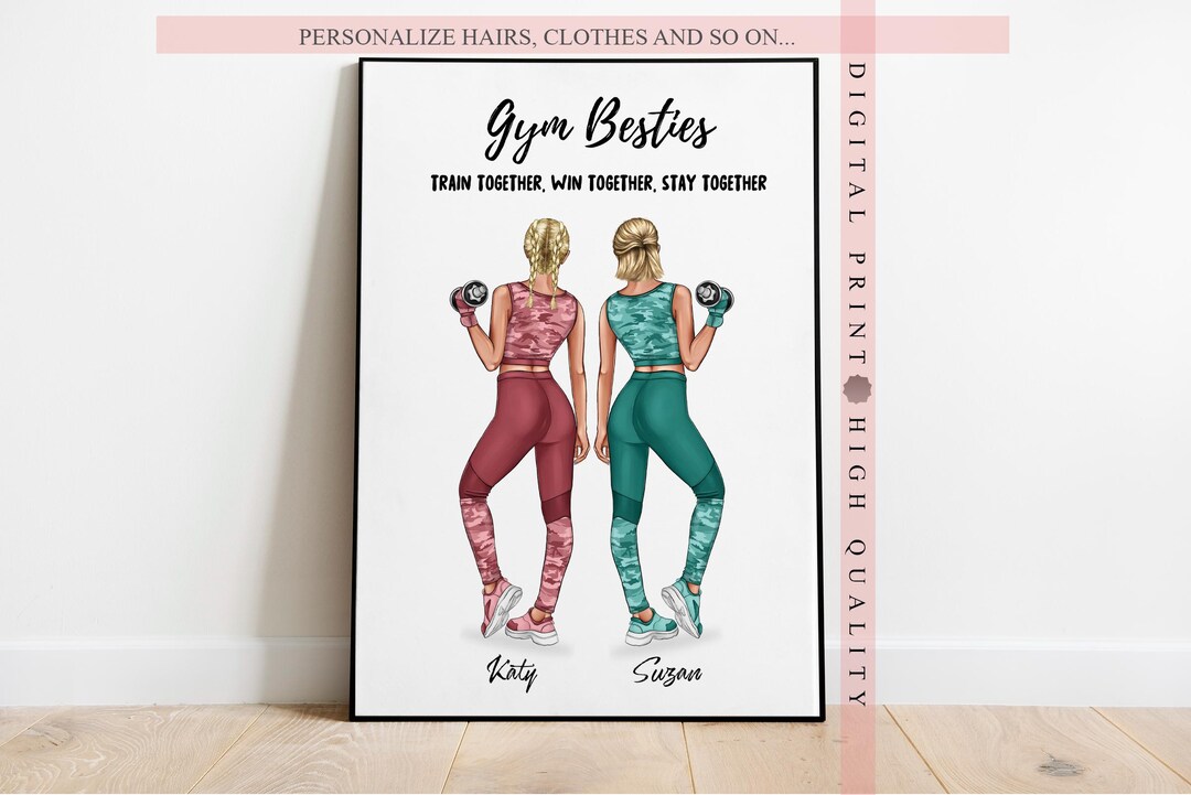 Personalized Gym Besties Print, Custom Workout Partner Gift, Fitness ...