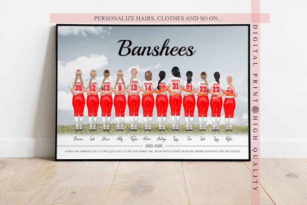 Personalized Softball Team Print - Custom Banshees Wall Art - Digital ...