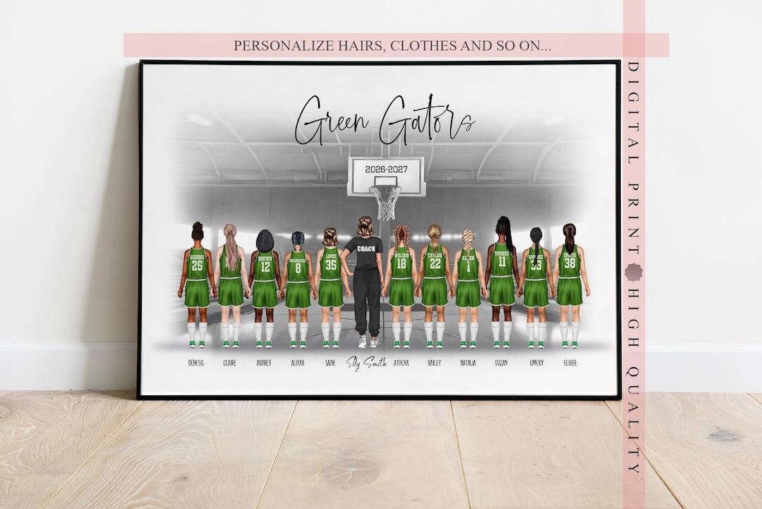 Custom Girls Basketball Team Print – Personalized Illustrated Team ...