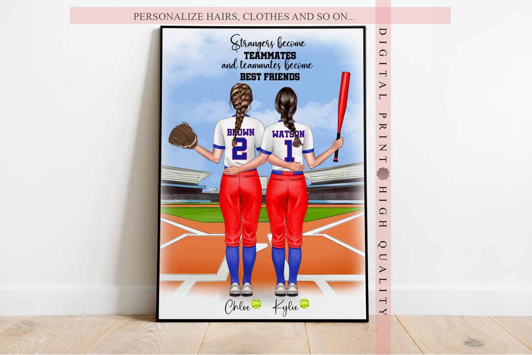 Personalized Softball Besties Print - Custom Sports Art - Wall Art for ...