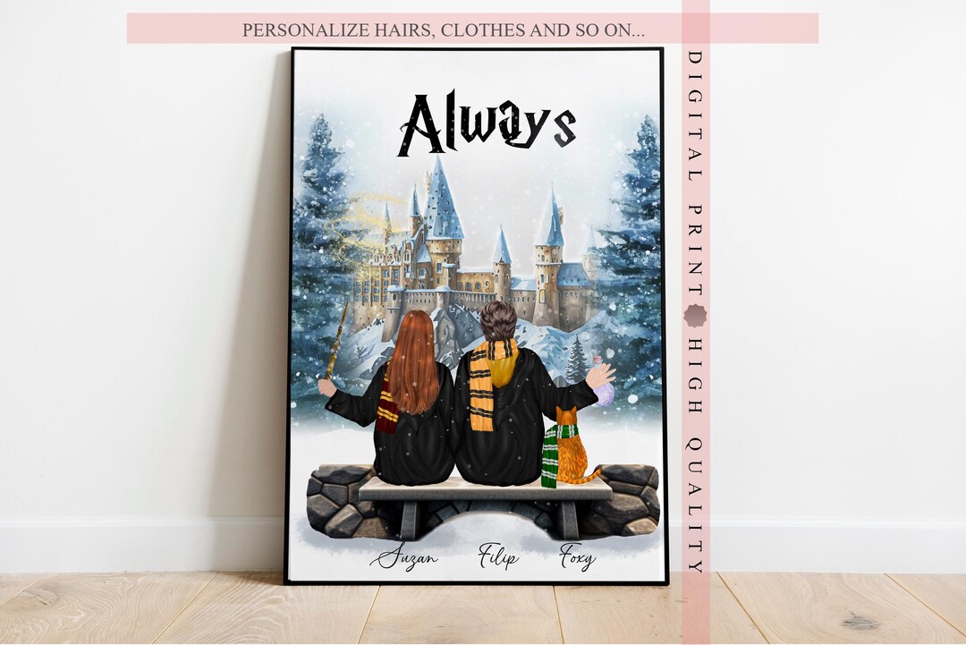 Wizard Couple Wall Art – Personalized Fantasy Portrait, Custom Gift for ...
