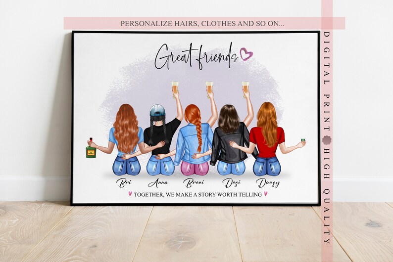 Best Friend Gift, Group of Friends Print, Best Friend Print, Best ...