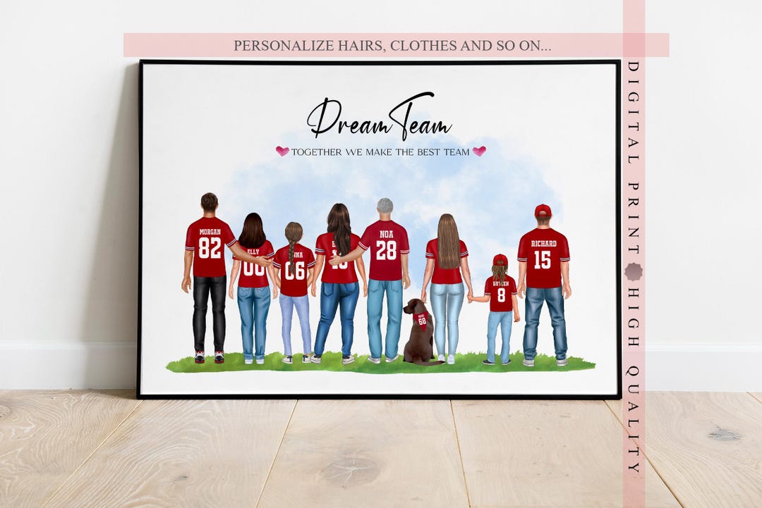 Personalized Football Family Portrait – Custom Team Print (digital ...