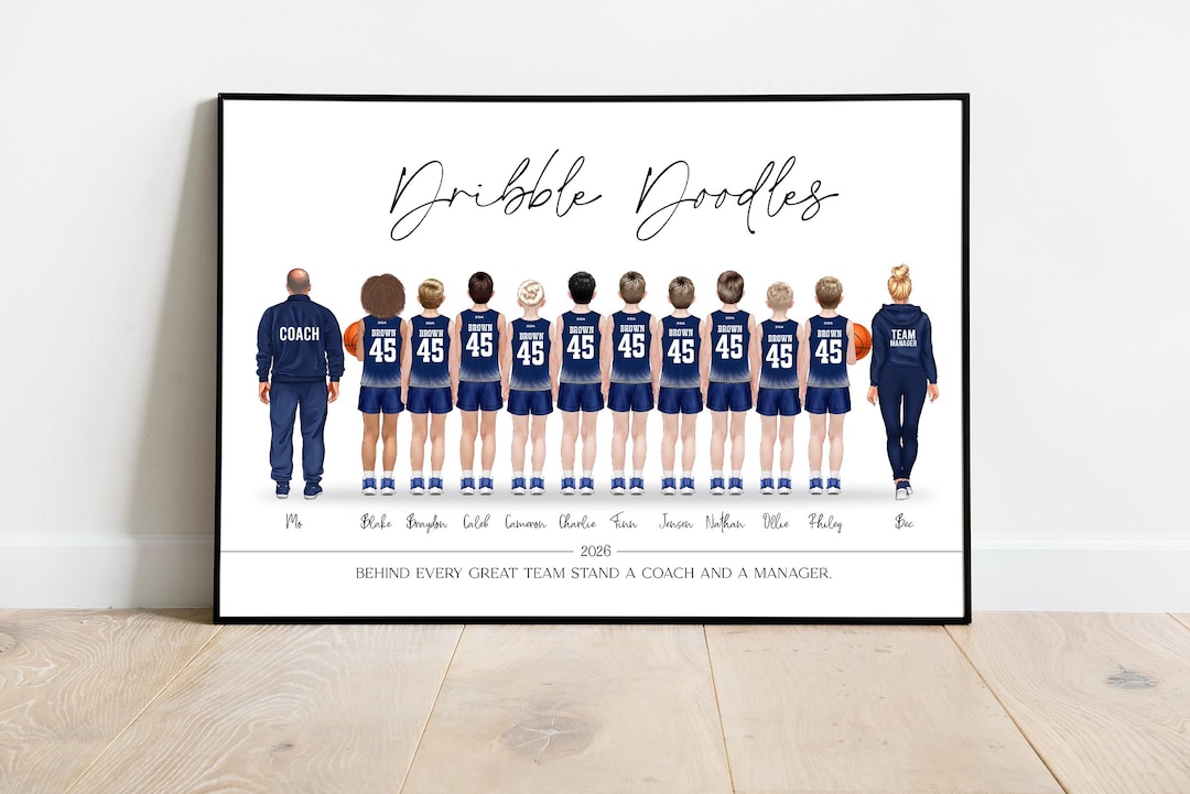 Custom Basketball Team Portrait Print, Personalized Coach Gift, Team ...