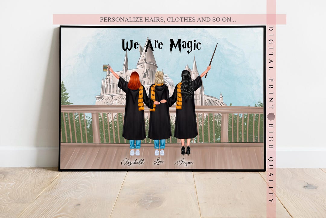 Personalized Wizard Friends Print - Birthday Gift - Magical Custom Art ...