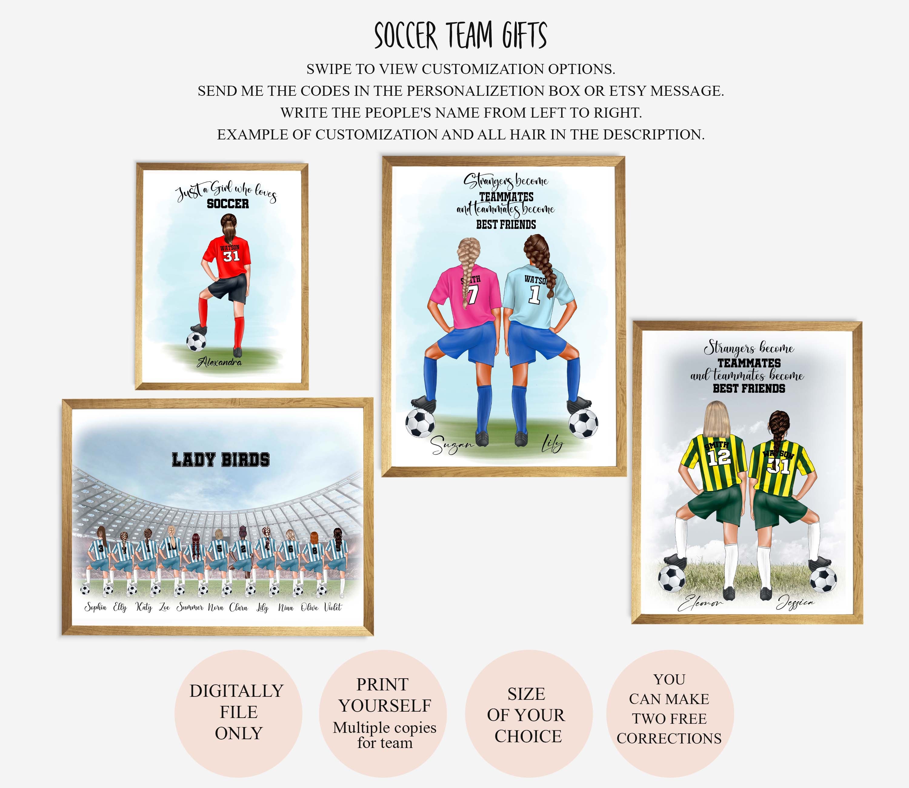 Personalized Soccer Bestie Print Custom Sports Art the - Etsy