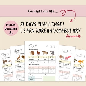 Korean Flashcards, Learning Korean, Basic Vocabulary, Animal Word Cards ...