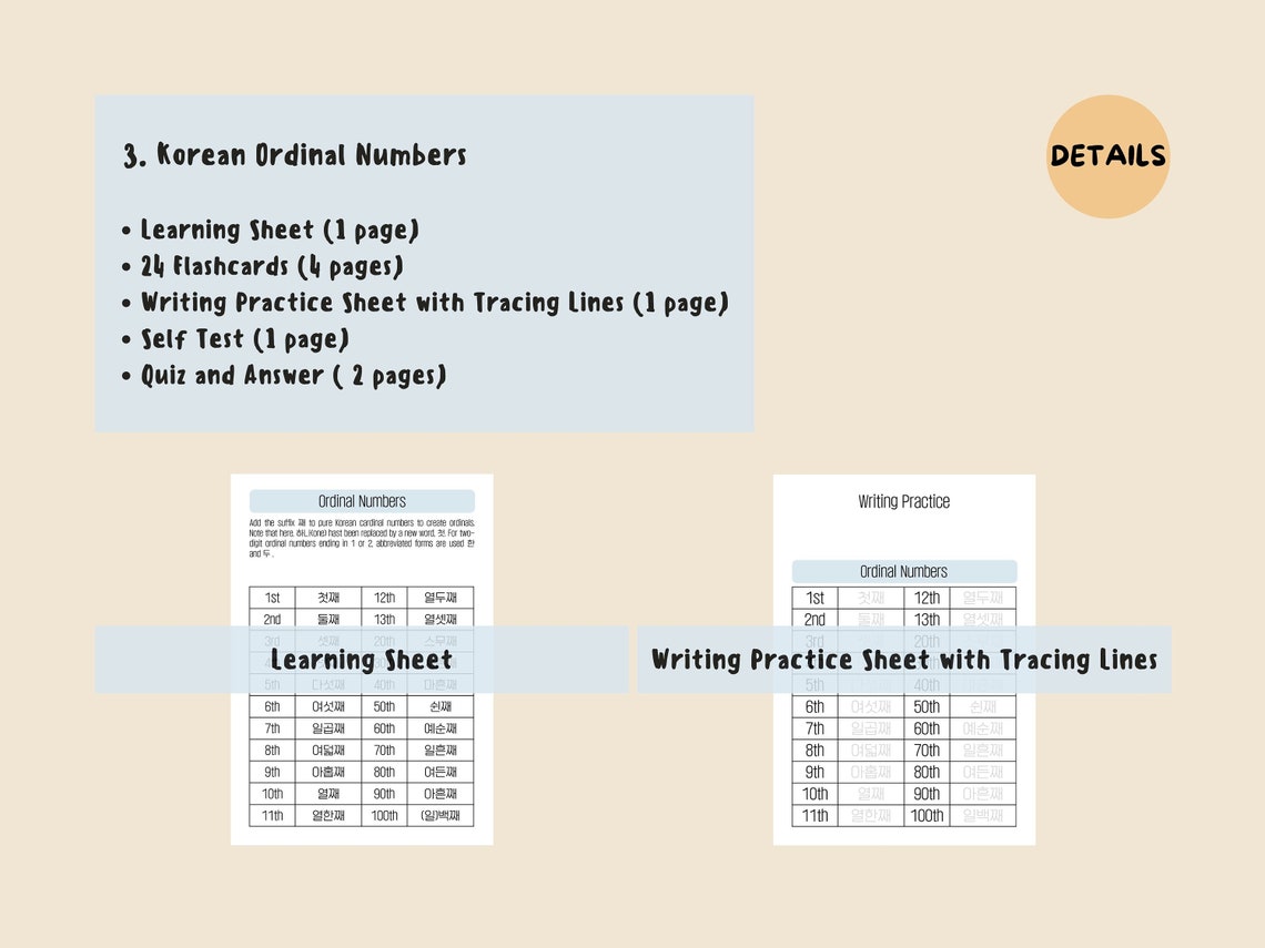 Korean Number Learning Set Korean Worksheets Hangul - Etsy