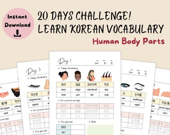 Learning Korean Vocabulary Worksheet, Korean Language Learn Challenge ...