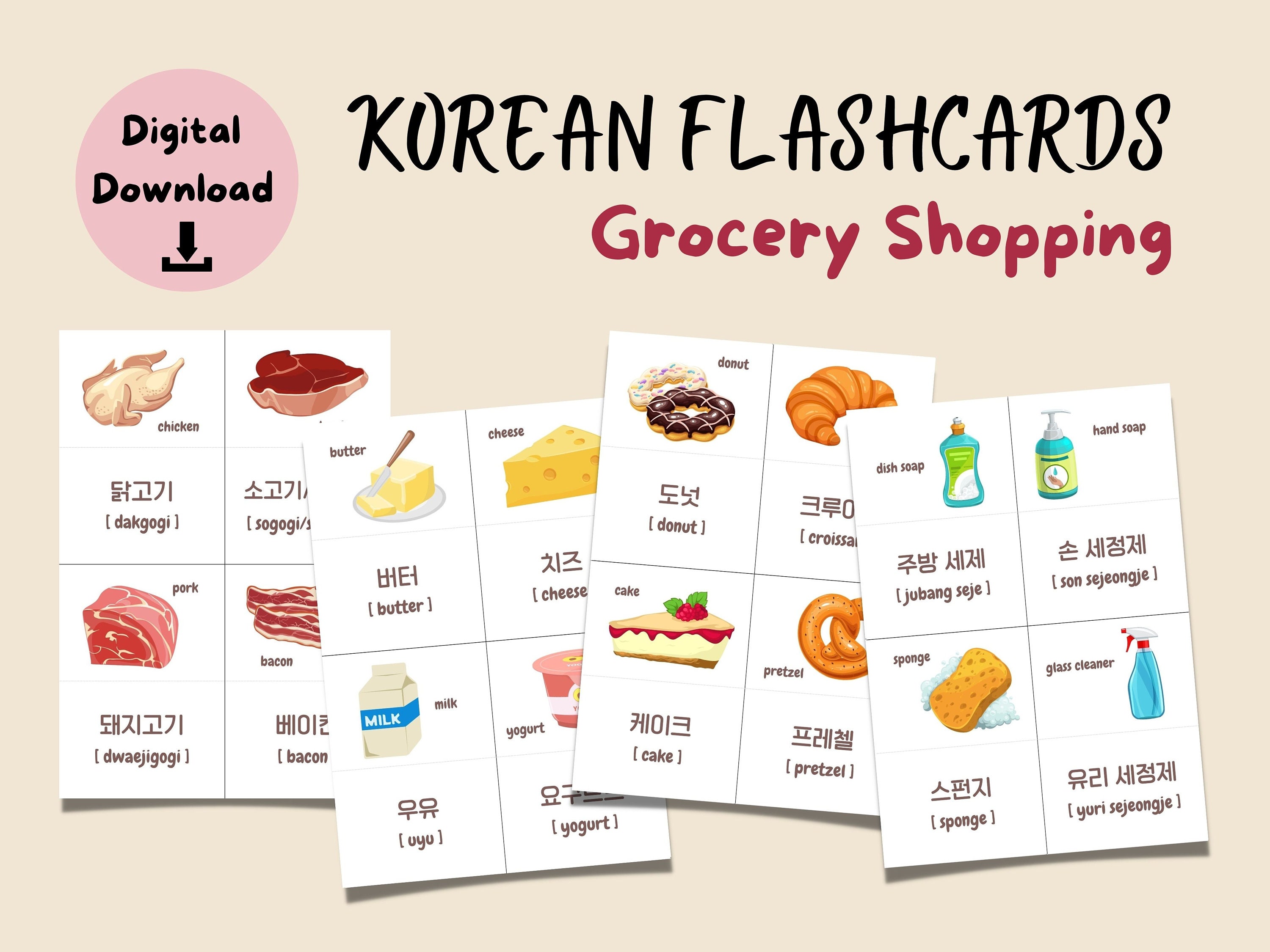 Korean English Flashcards Learning Korean Basic Vocabulary - Etsy
