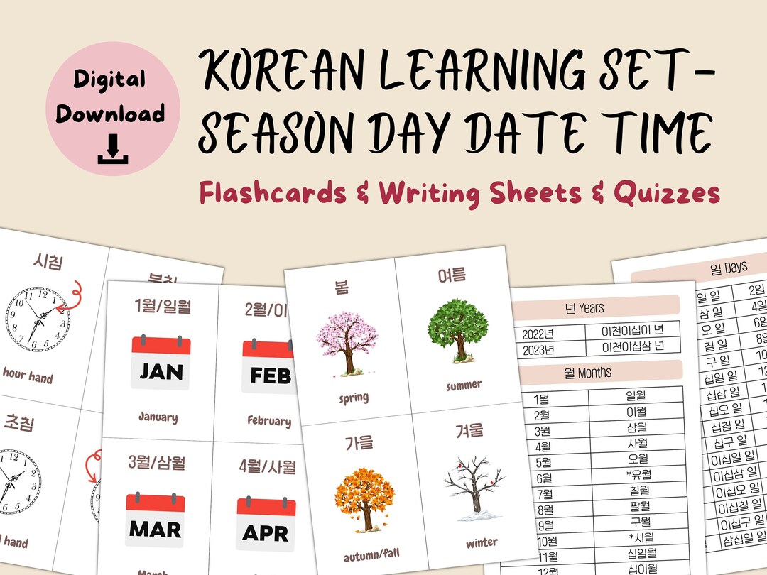Basic Korean Grammar, Korean Learning, Season, Day, Date, Time in ...