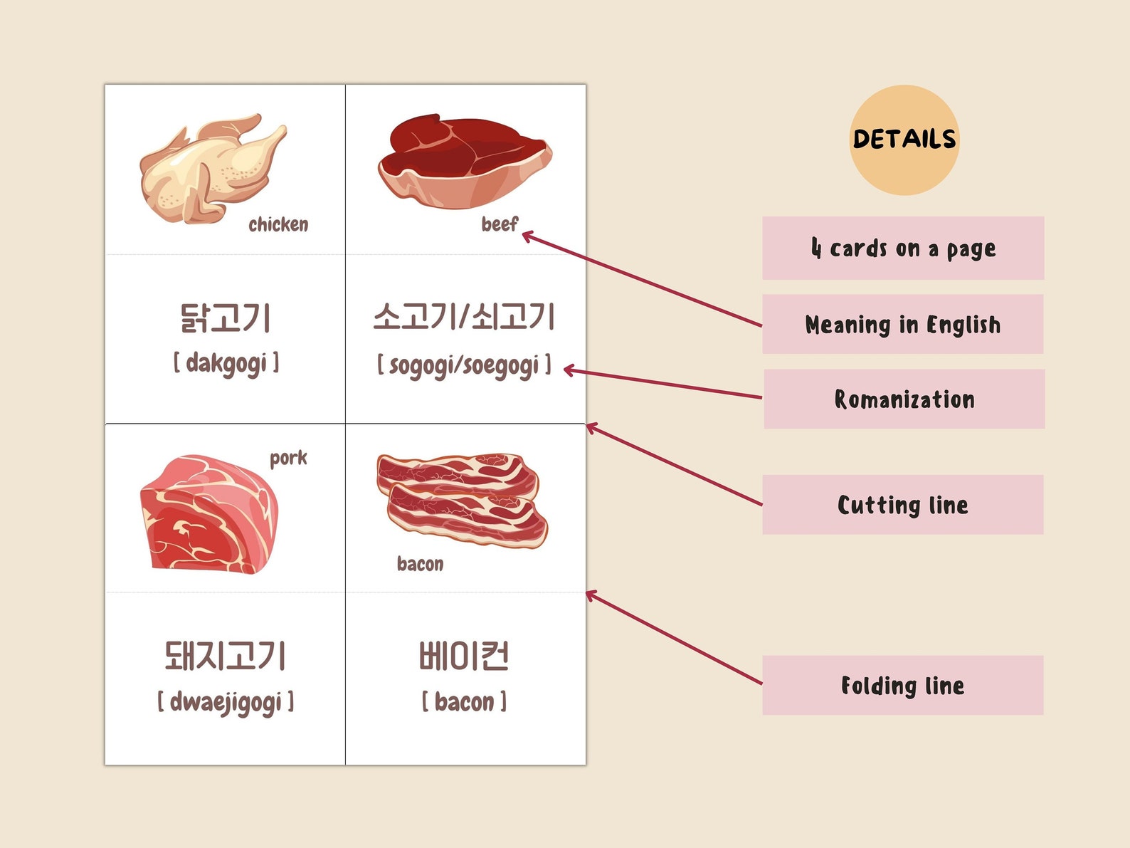 Korean English Flashcards Learning Korean Basic Vocabulary - Etsy