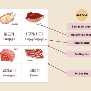 Korean English Flashcards Learning Korean Basic Vocabulary - Etsy