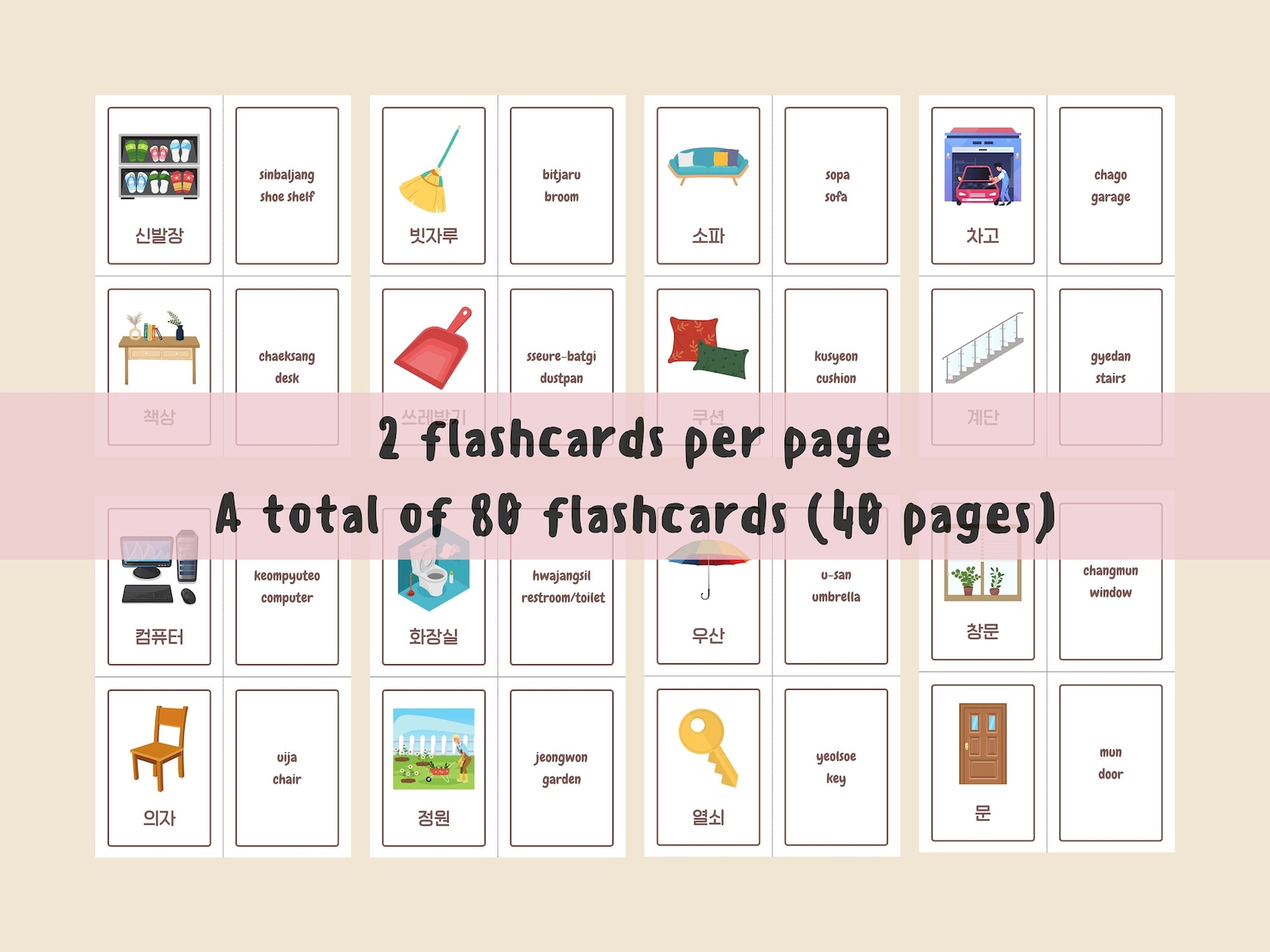 Printable Korean English Flashcards With Household Objects - Etsy