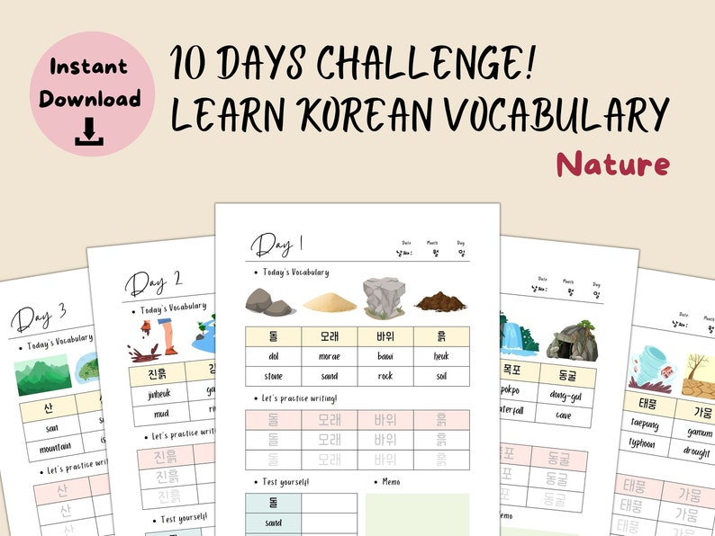 Learning Korean, Korean Vocabulary Worksheet, Learn Challenge, Basic ...