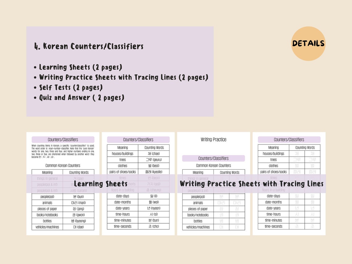 Korean Number Learning Set Korean Worksheets Hangul - Etsy