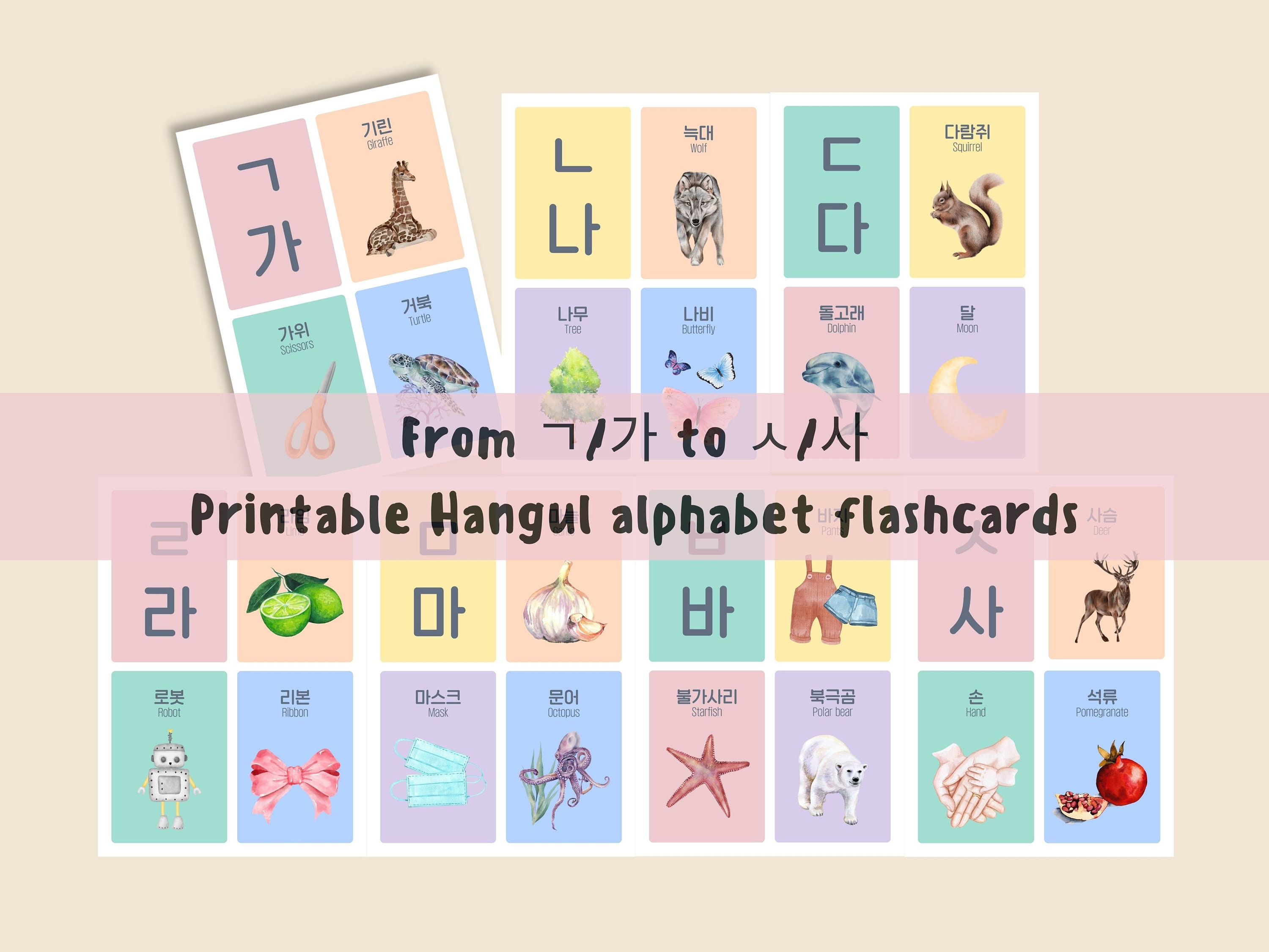 Korean English Flashcard, Korean Vocabulary Flashcards, Hangul/hangeul ...