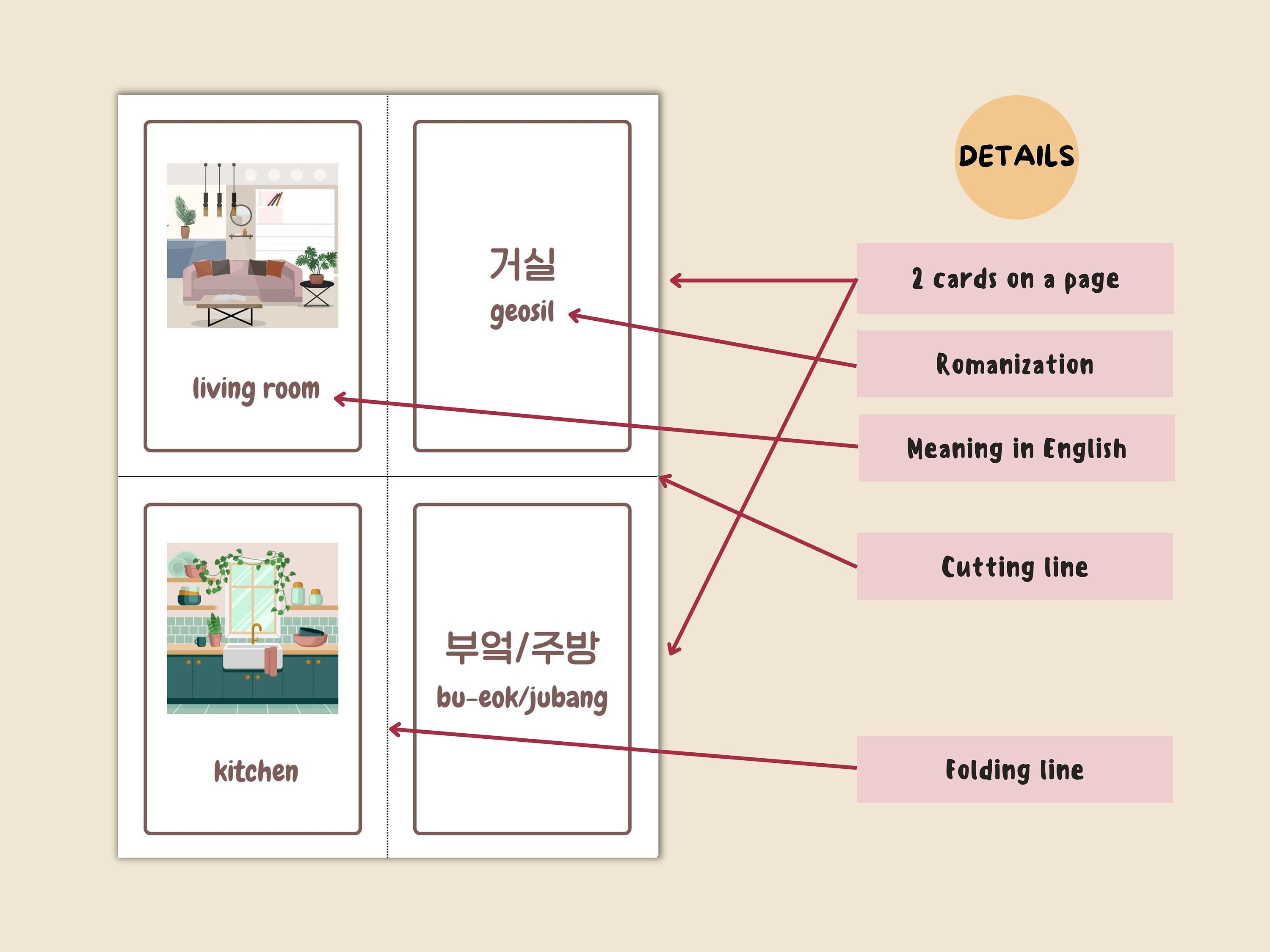 Printable Korean English Flashcards With Household Objects, Learning ...