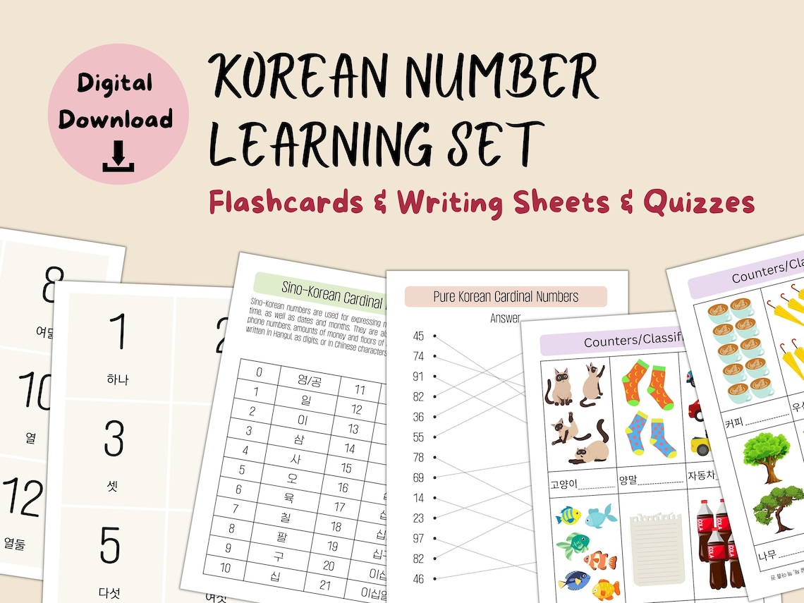 Korean Number Learning Set Korean Worksheets Hangul - Etsy