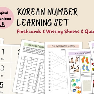 Korean Number Learning Set, Korean Worksheets, Hangul Workbook, Korean ...