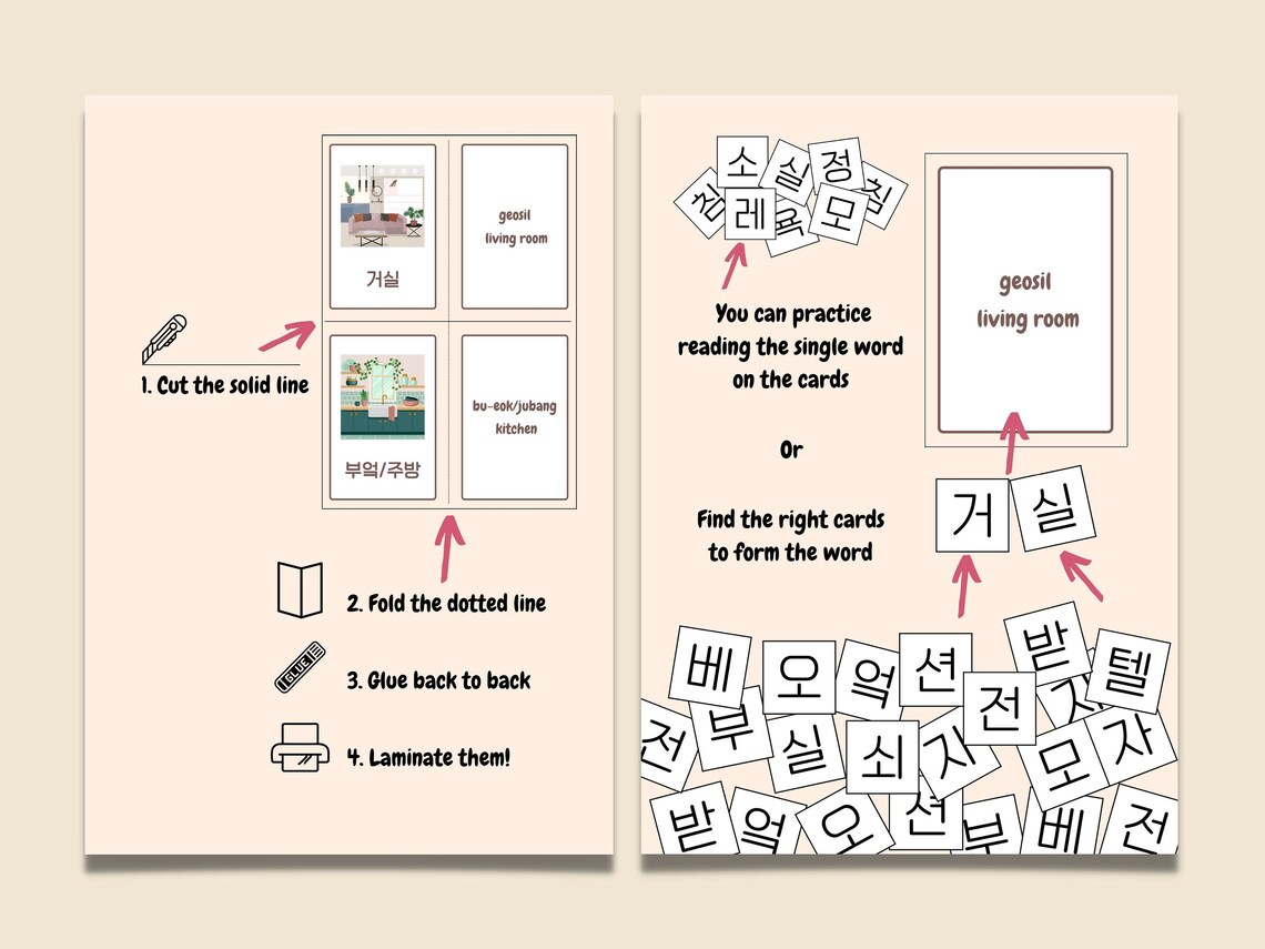 Printable Korean English Flashcards With Household Objects - Etsy