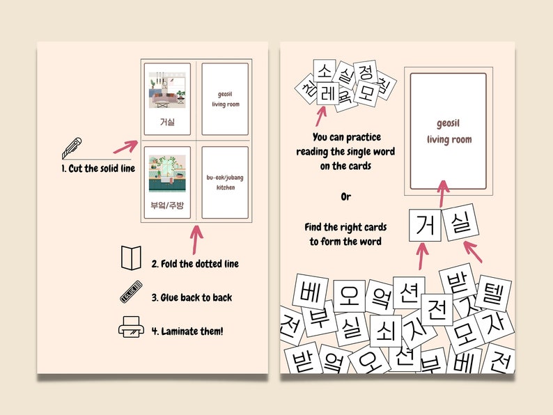 Printable Korean English Flashcards With Household Objects - Etsy