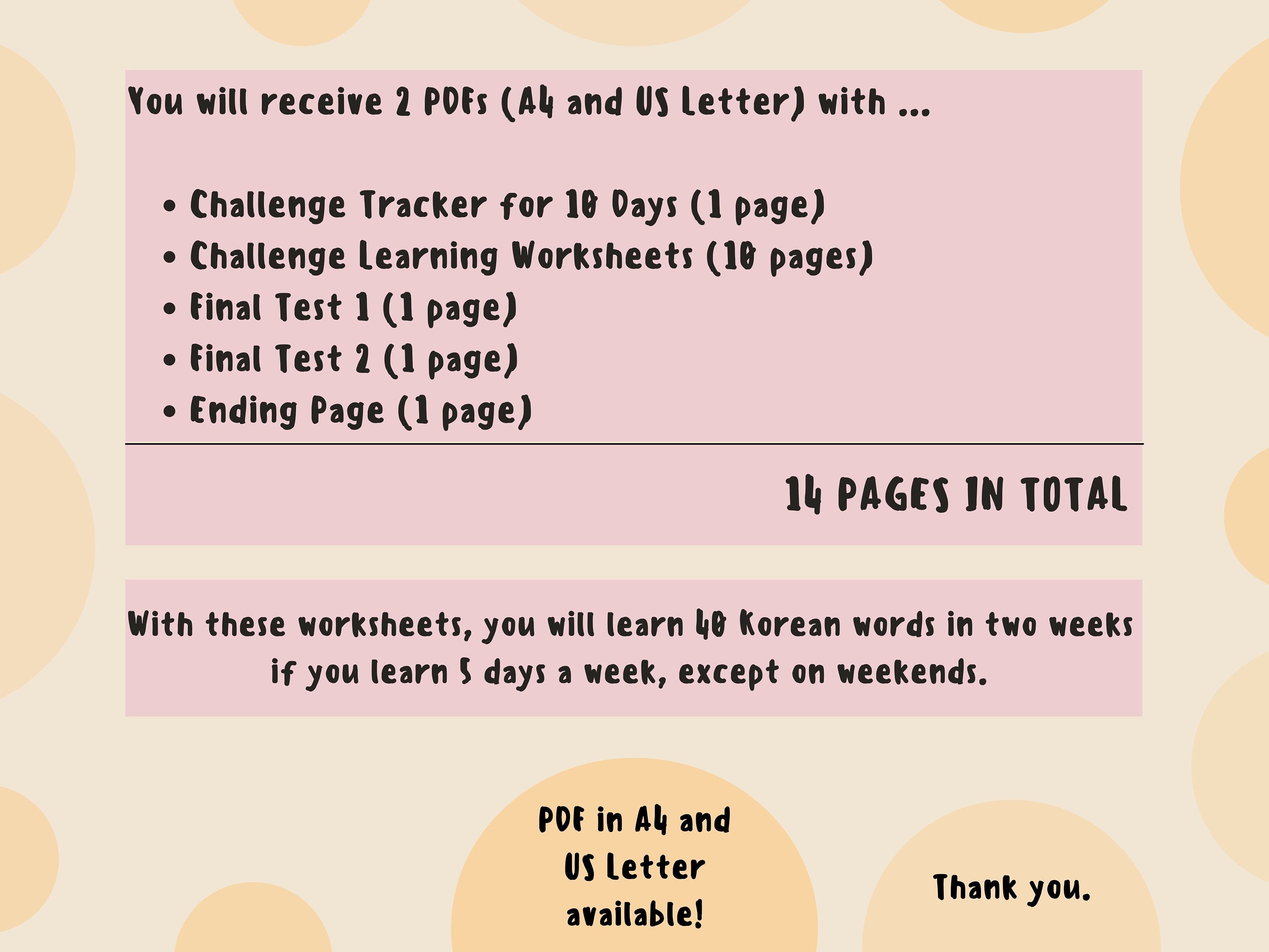 Learning Korean, Korean Vocabulary Worksheet, Learn Challenge, Basic ...