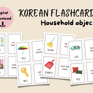 Printable Korean English Flashcards With Household Objects - Etsy