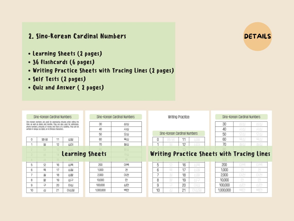 Korean Number Learning Set Korean Worksheets Hangul - Etsy