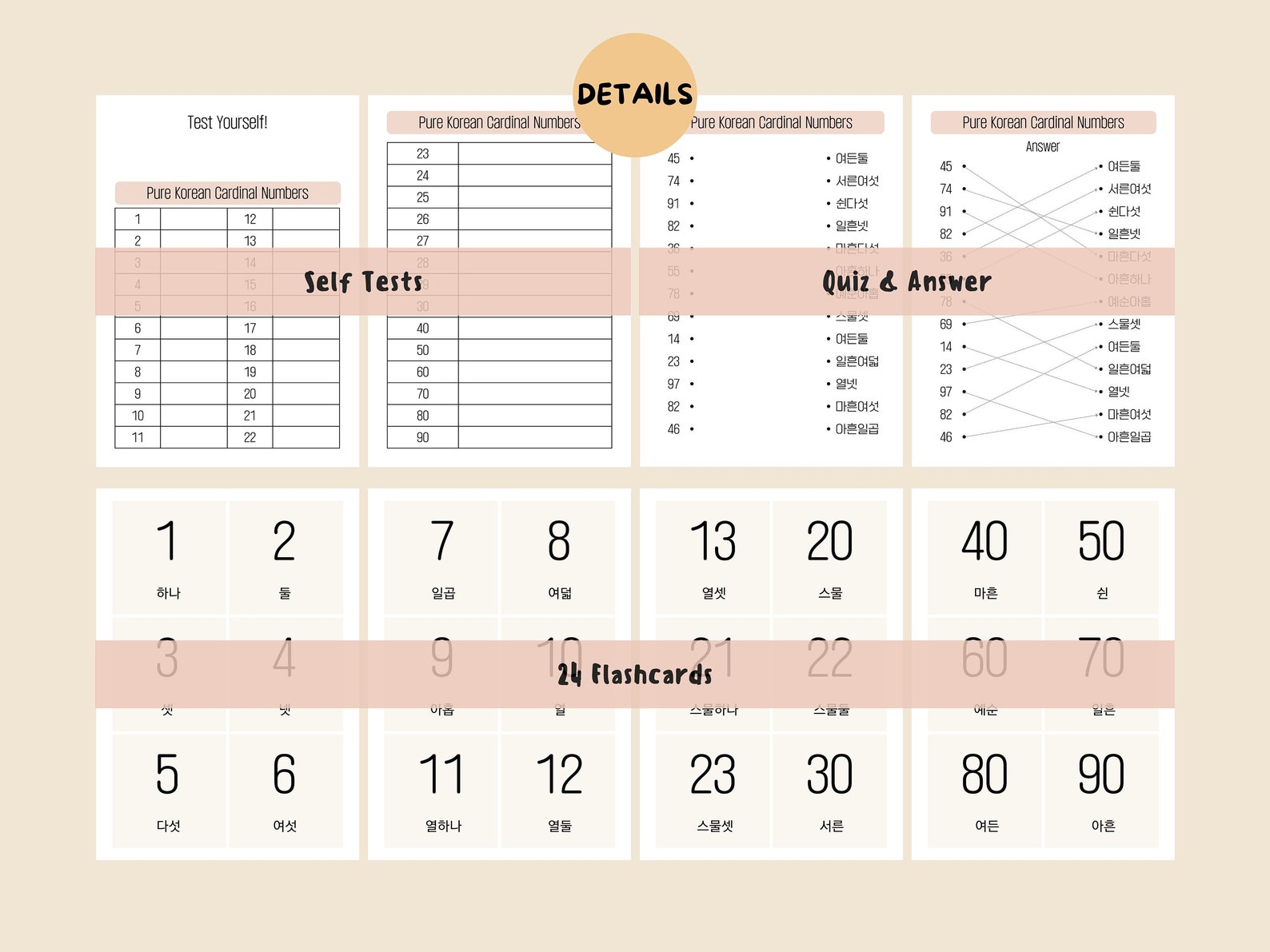Korean Number Learning Set, Korean Worksheets, Hangul Workbook, Korean ...