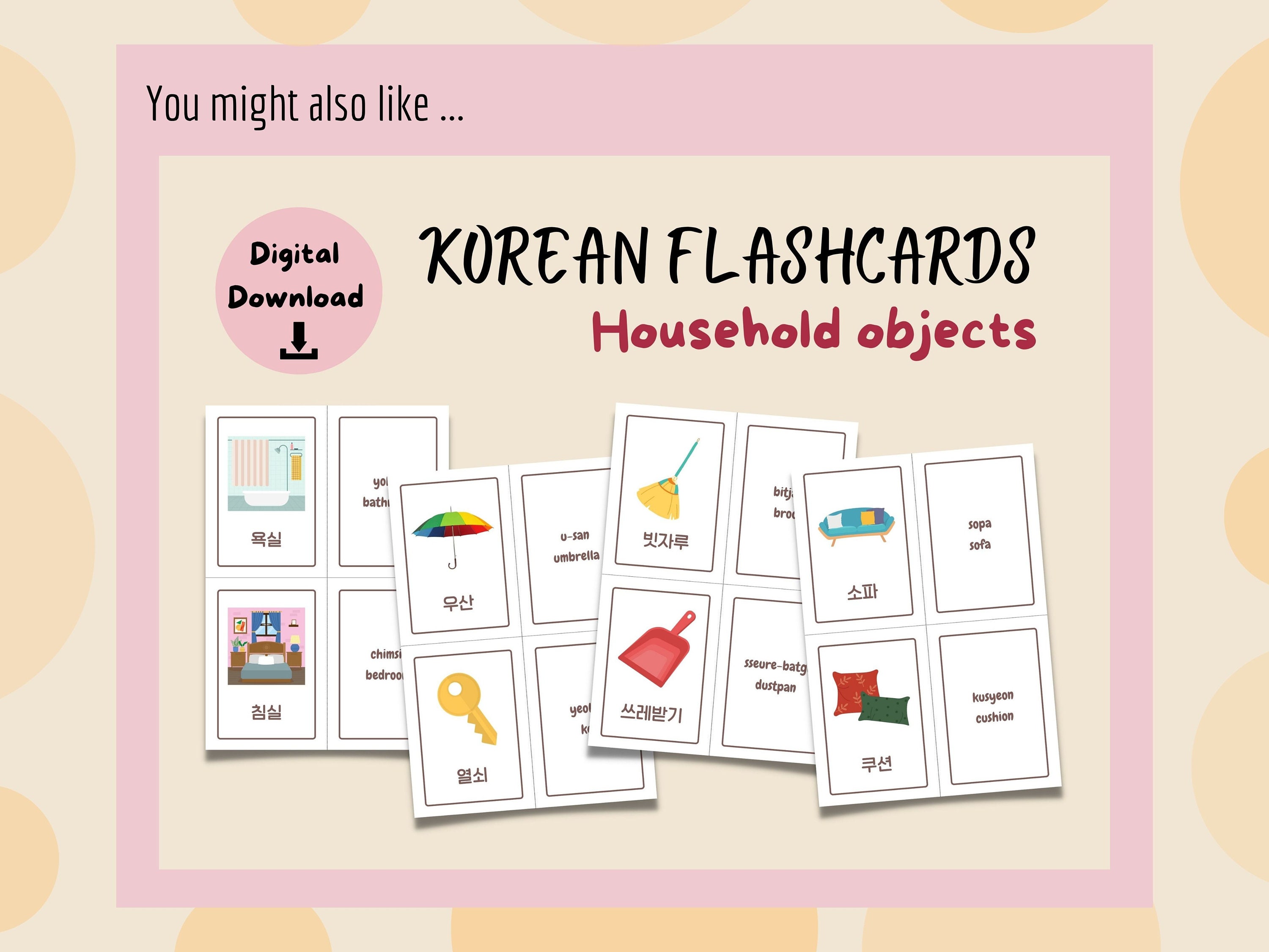 Korean English Flashcards Learning Korean Basic Vocabulary - Etsy