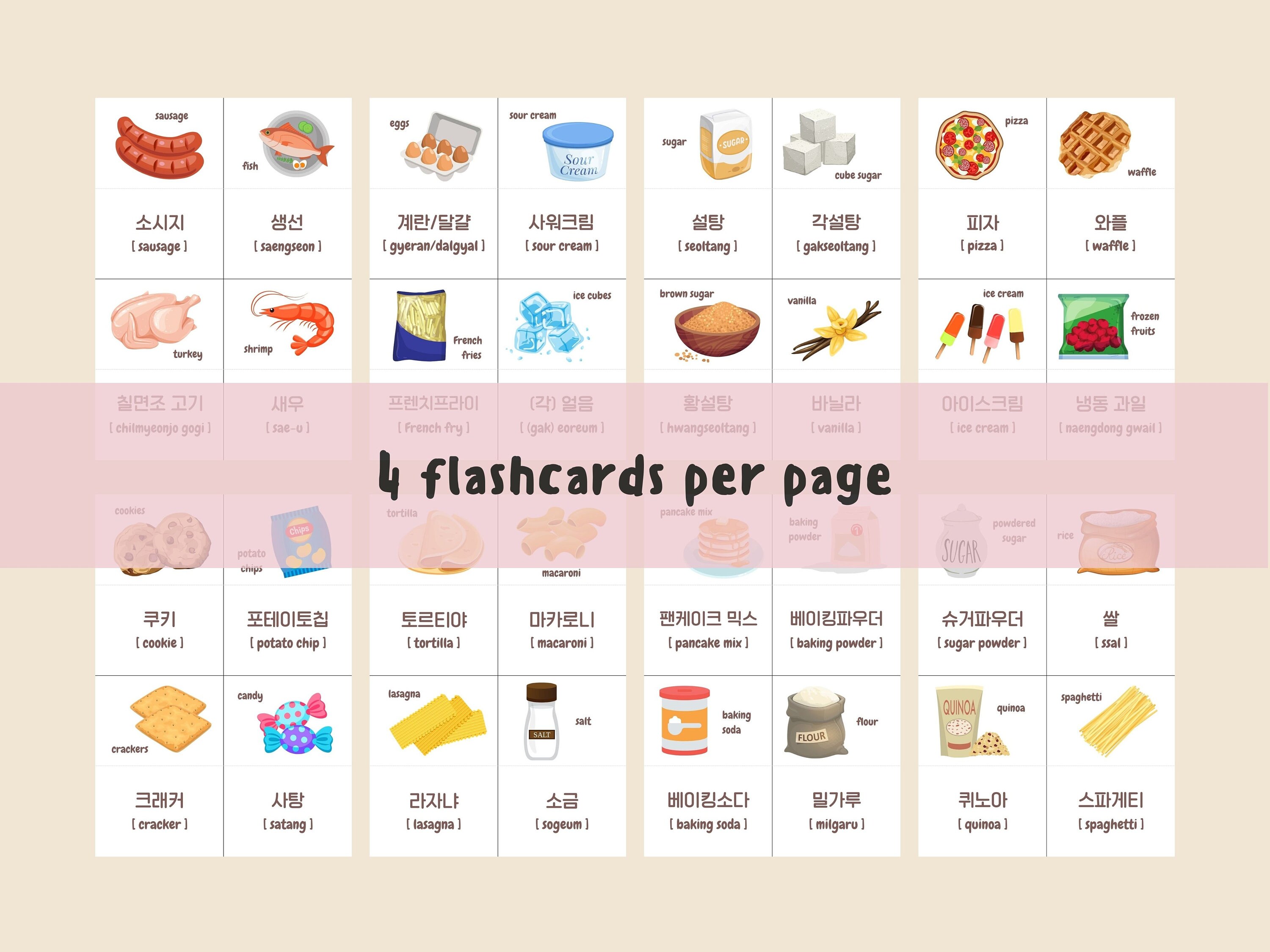 Korean English Flashcards Learning Korean Basic Vocabulary - Etsy
