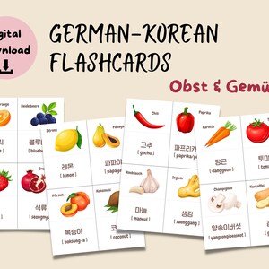 Korean German Flashcards, Digital Download Hangul Learning Cards, Fruit and Vegetable Vocabulary ...