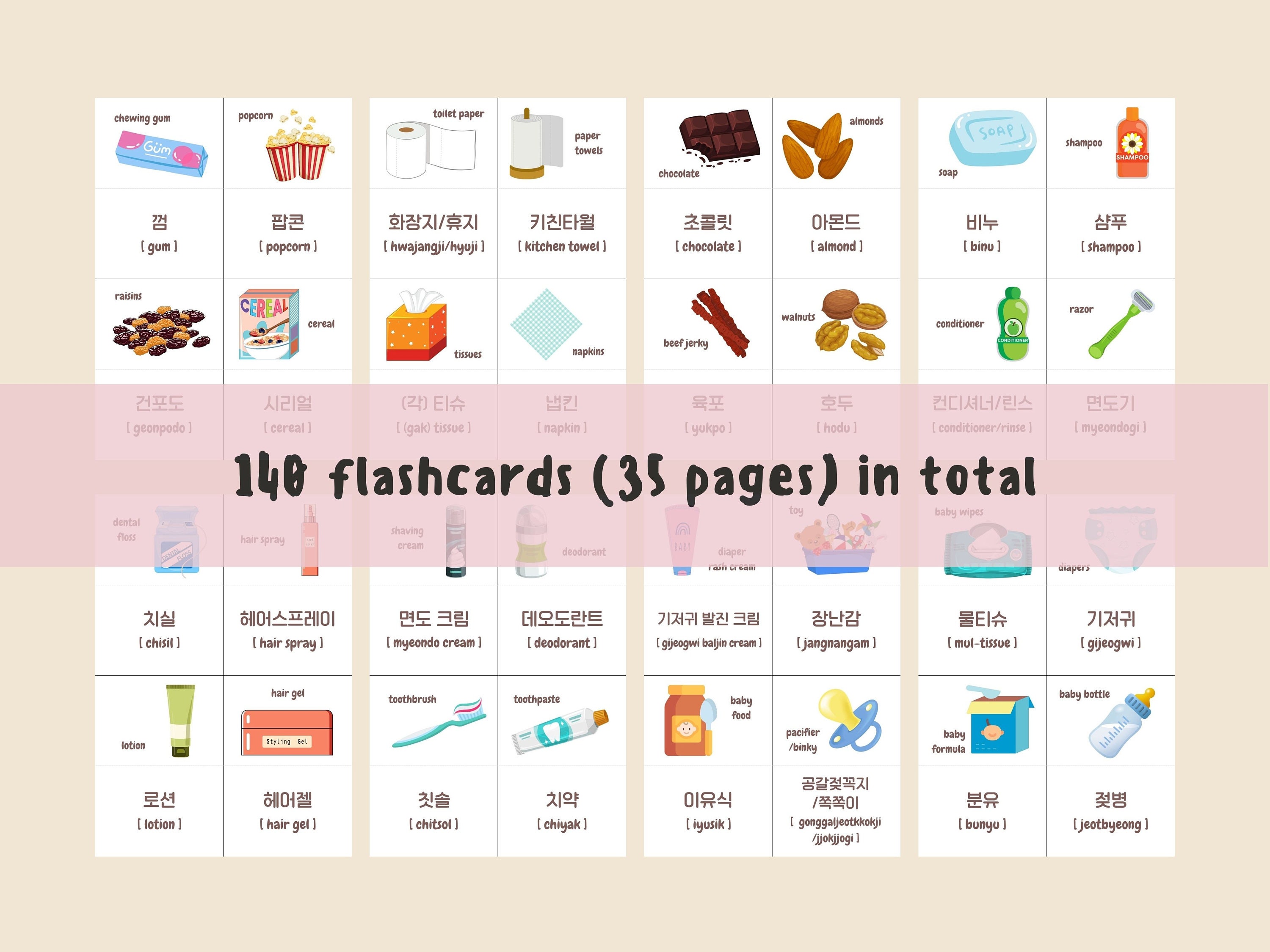 Korean English Flashcards Learning Korean Basic Vocabulary - Etsy