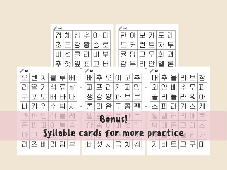 Korean German Flashcards, Digital Download Hangul Learning Cards, Fruit ...