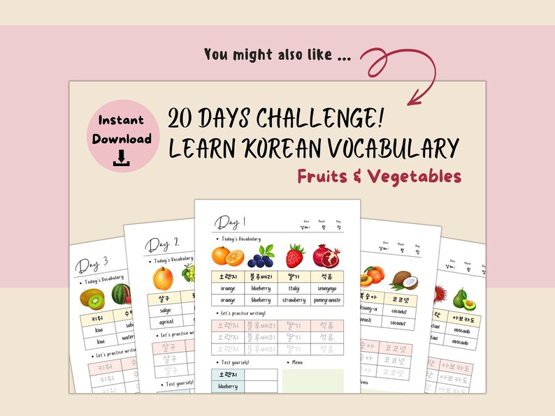 Learning Korean Vocabulary Worksheet Korean Language Learn - Etsy