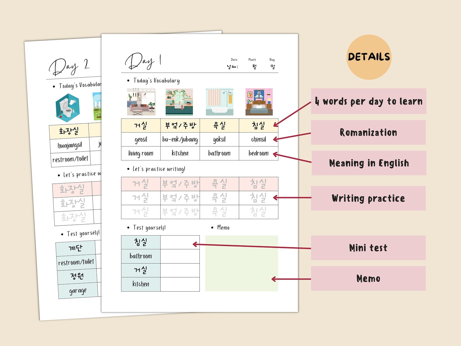 Learning Korean Vocabulary Worksheet, Korean Language Learn Challenge ...