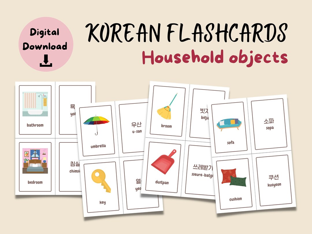 Printable Korean English Flashcards With Household Objects, Learning ...