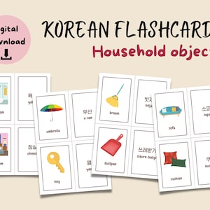 Printable Korean English Flashcards With Household Objects, Learning ...