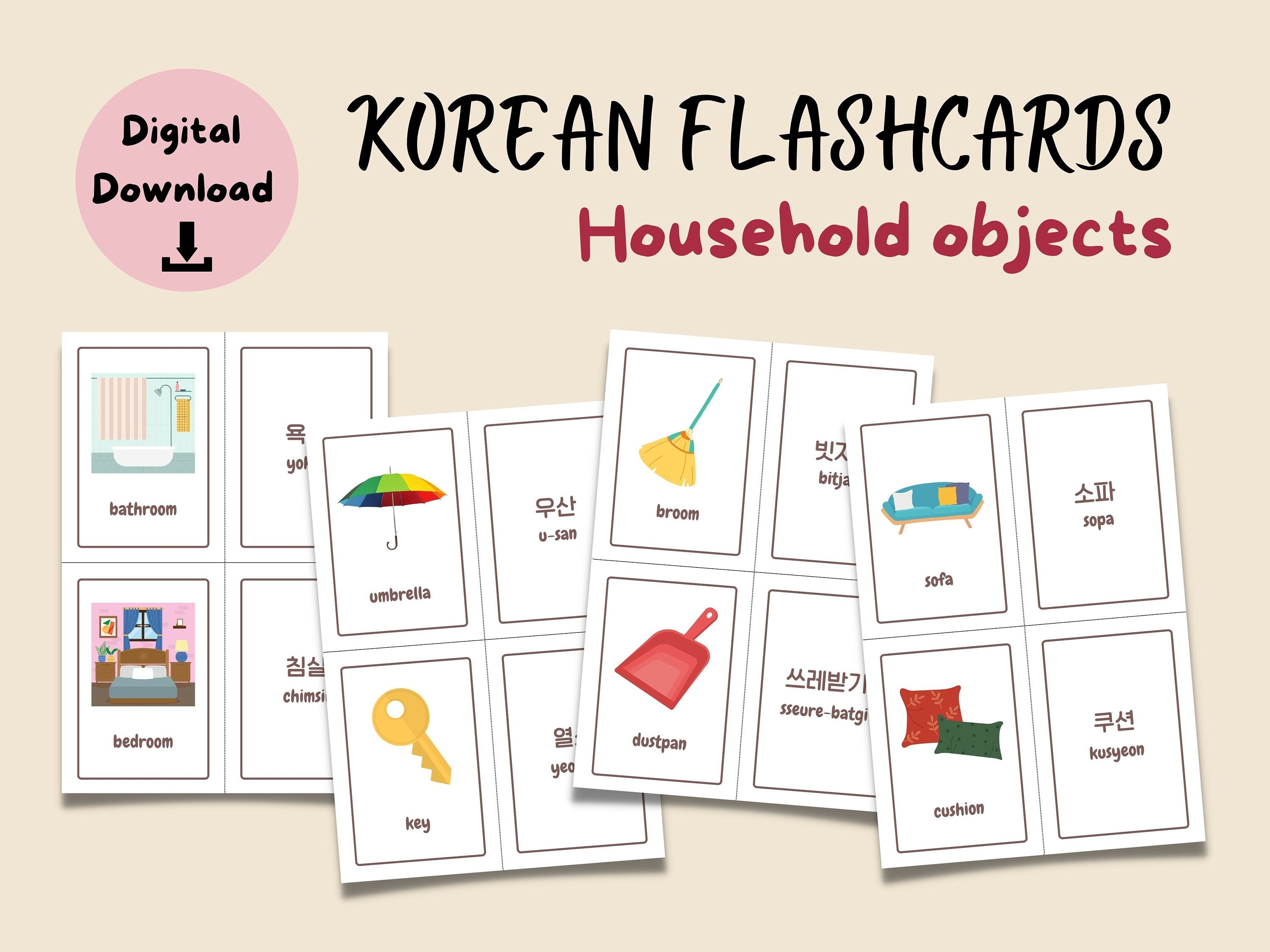Printable Korean English Flashcards With Household Objects - Etsy